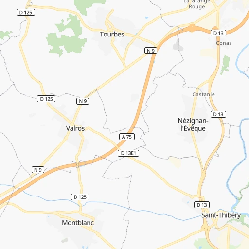 Plan de Béziers, avec les contours de la commune de Béziers (34500)